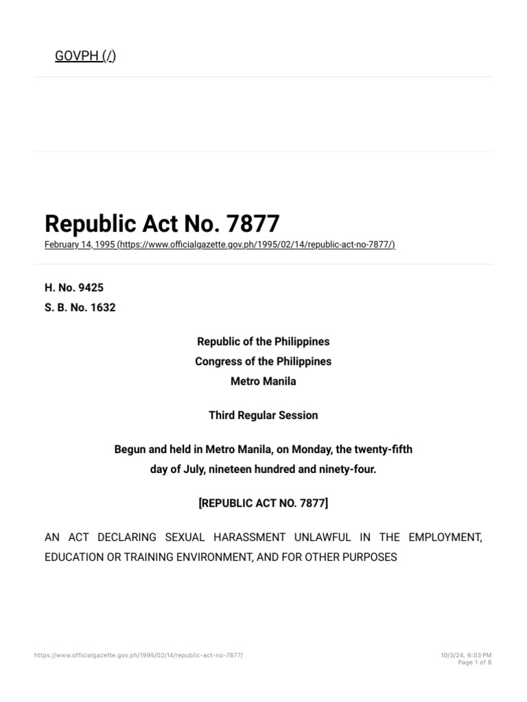 Republic Act No. 7877 - Official Gazette of The Republic of The ...