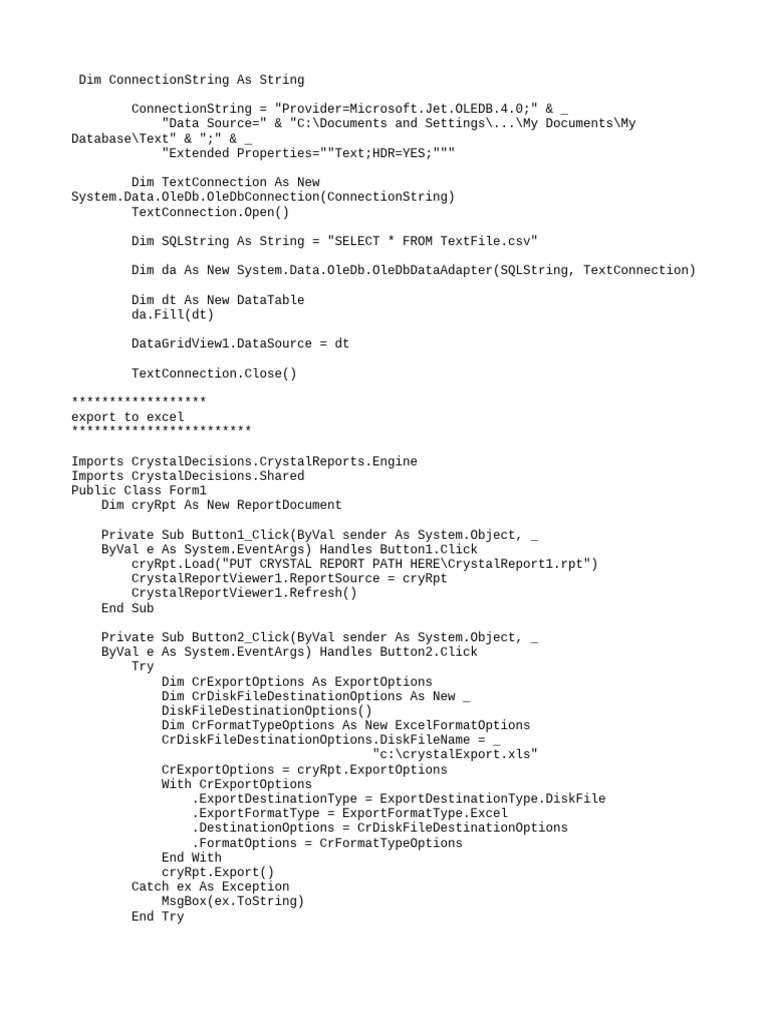 Crystal Reprot Code Snippets | PDF | Computer Data | Computer Science