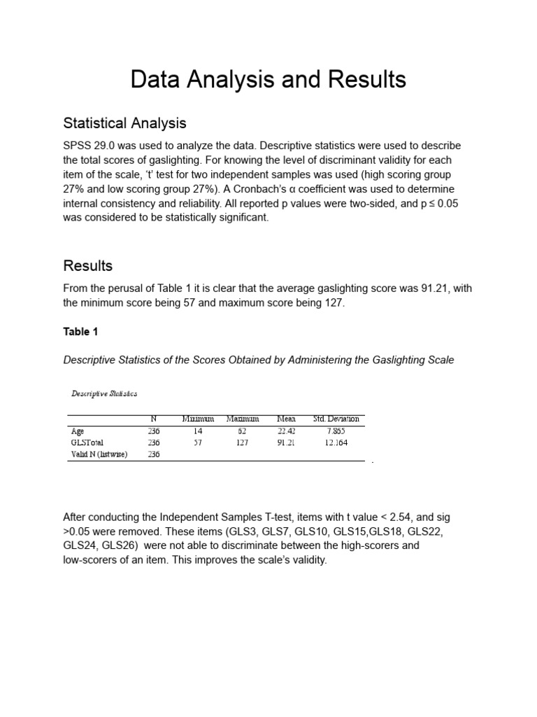 Data Analysis and Results | PDF
