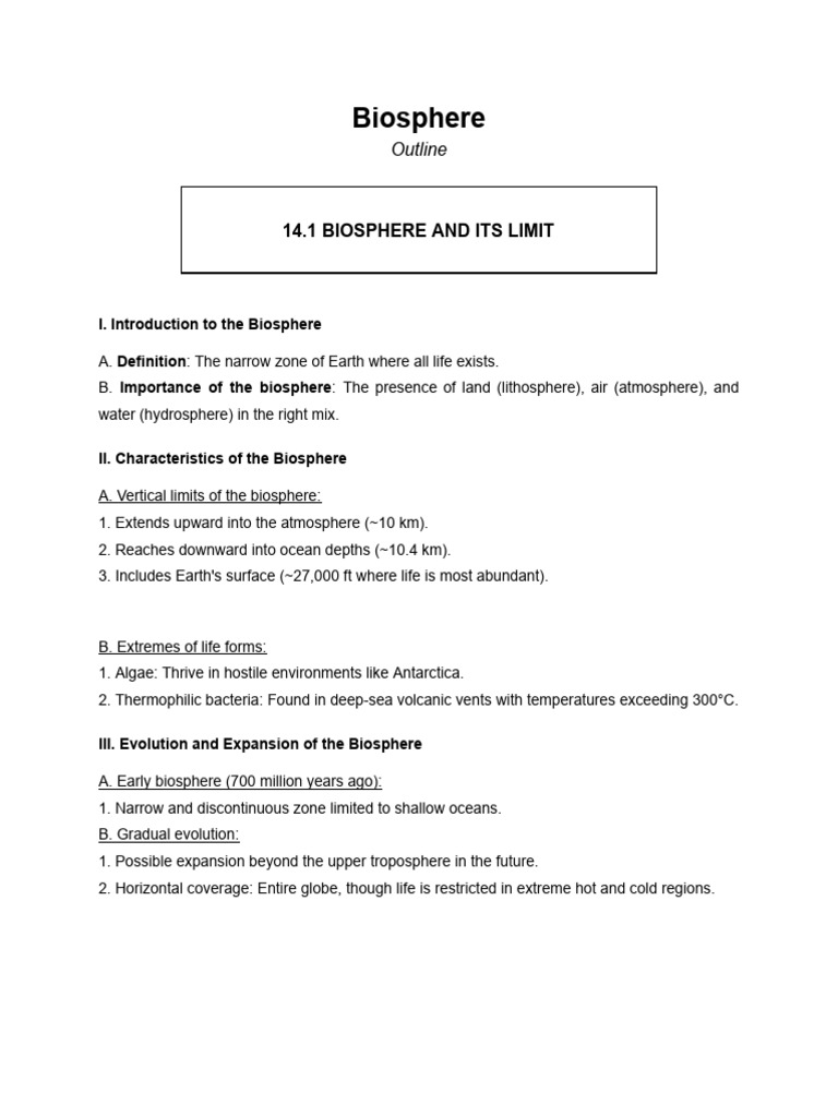 Biosphere Outline | PDF | Ecosystem | Food Web