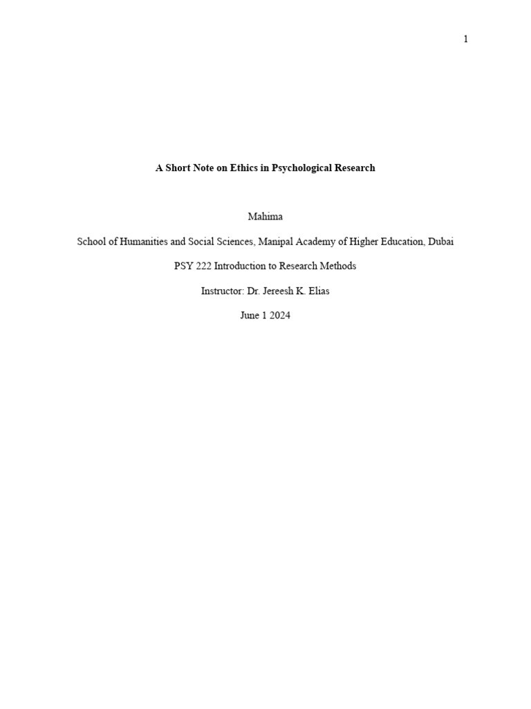 Ethics in Psychological Research | PDF | Informed Consent | Experiment