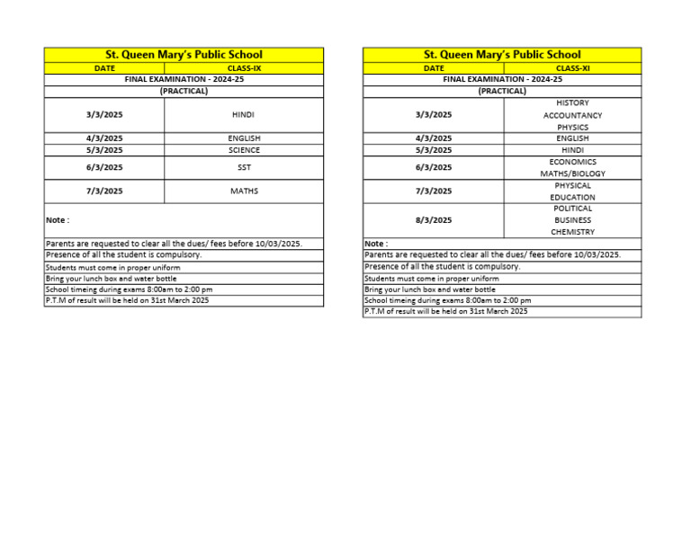 Final Practical Examination 2024-25 Date Sheet | PDF | Educational Stages | Qualifications