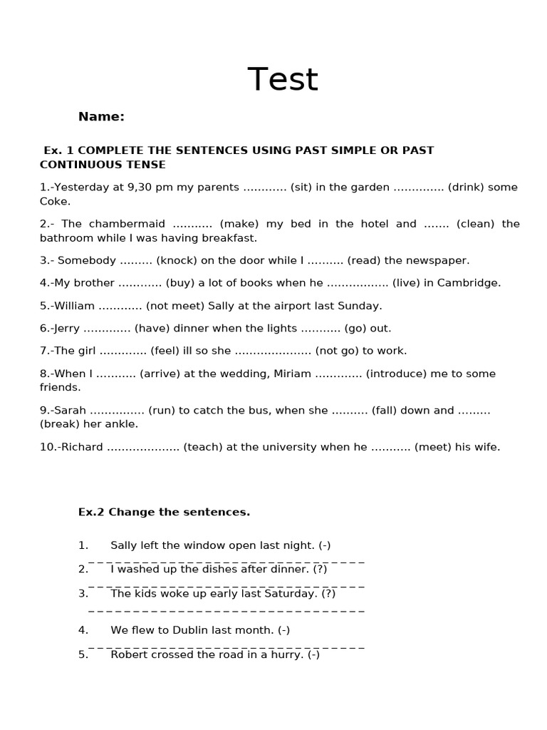 Past Simple vs. Past Continuous Exercises | PDF