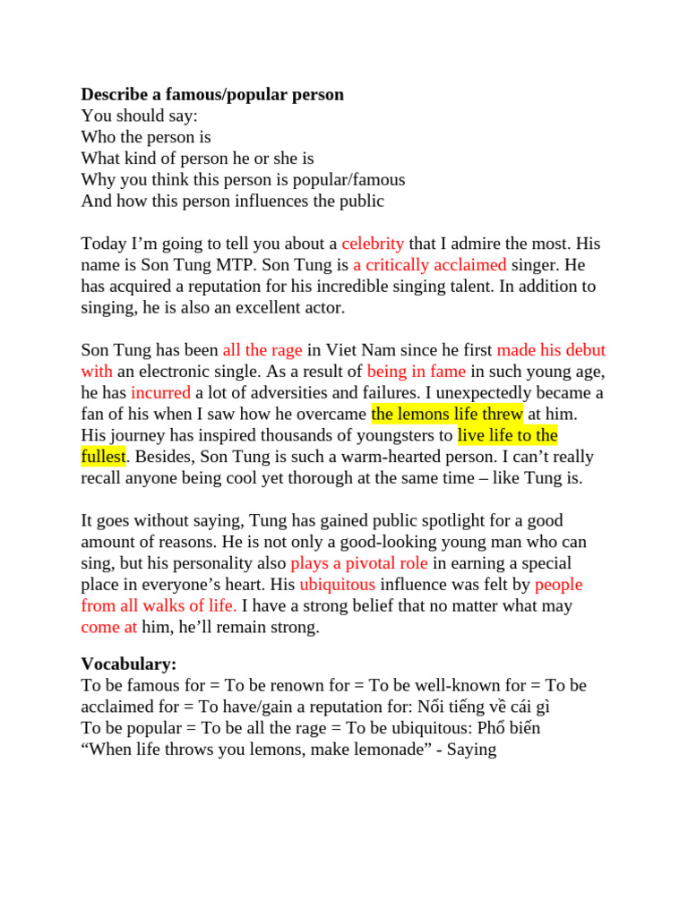 Describe A Famous Person | PDF