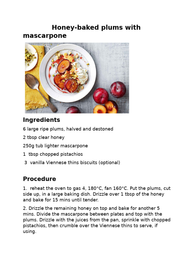 Honey-Baked Plums With Mascarpone: Ingredients | PDF