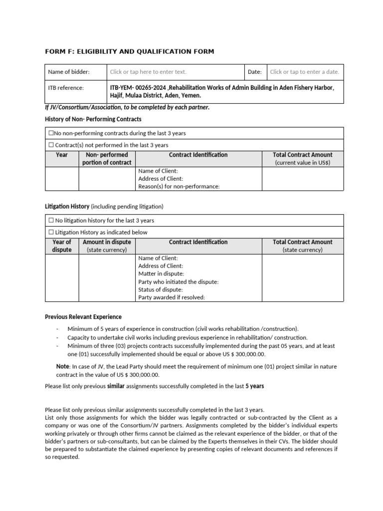 Section 7-Bidding Forms F-Eligibility and Qualification Form | PDF | Revenue | Financial Accounting