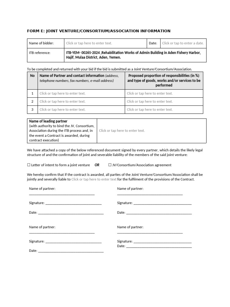 JV/Consortium Info for Aden Harbor ITB | PDF | Joint Venture | Consortium