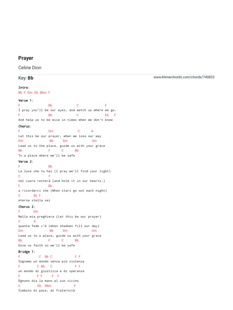 Prayer Chords - Celine Dion - KhmerChords | PDF