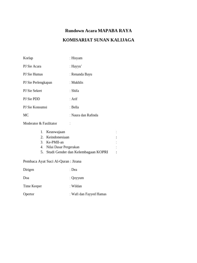 Rundown Acara MAPABA RAYA | PDF