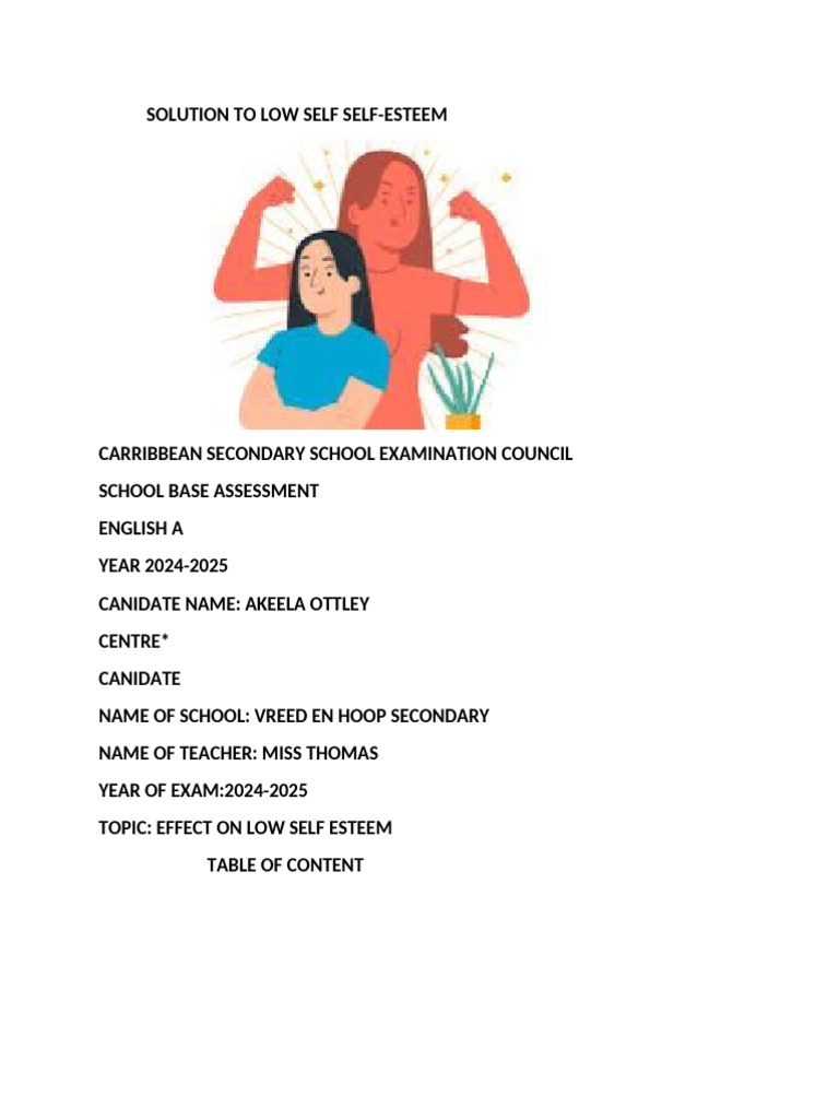 SOLUTION TO LOW SELF SELF ESTEEM | PDF | Self Esteem | Adolescence