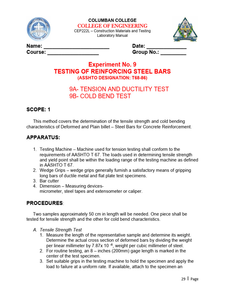 Testing Reinforcing Steel Bars | PDF | Strength Of Materials | Ultimate ...