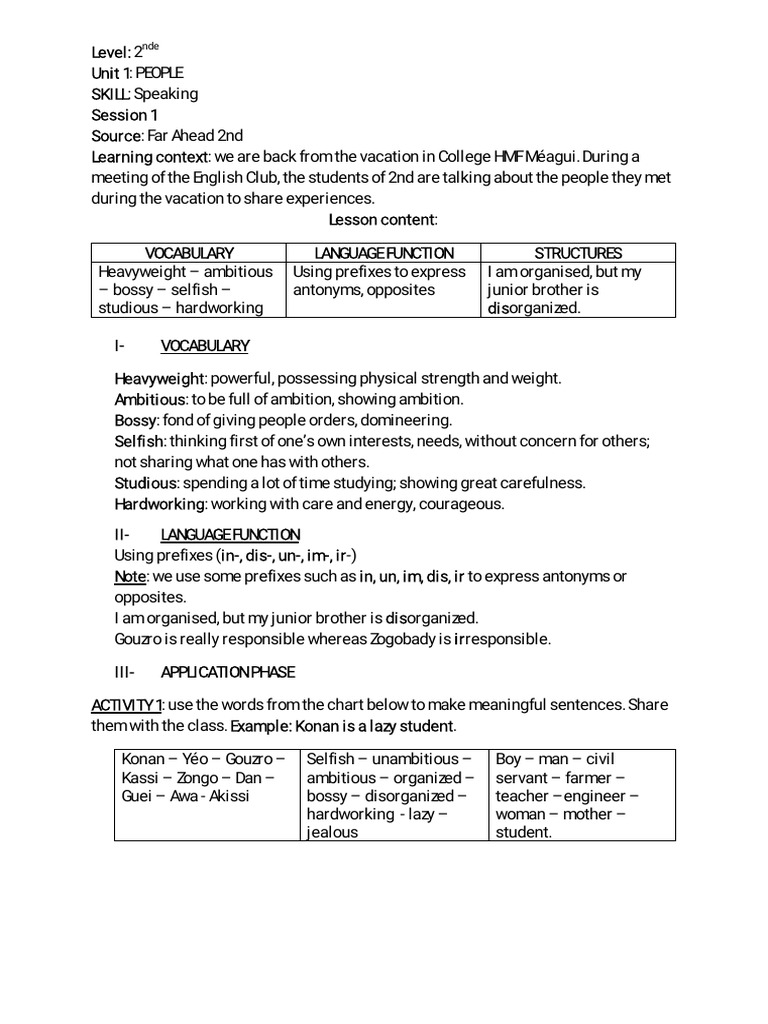 LESSON PREP 2nde 2021-2022 | PDF