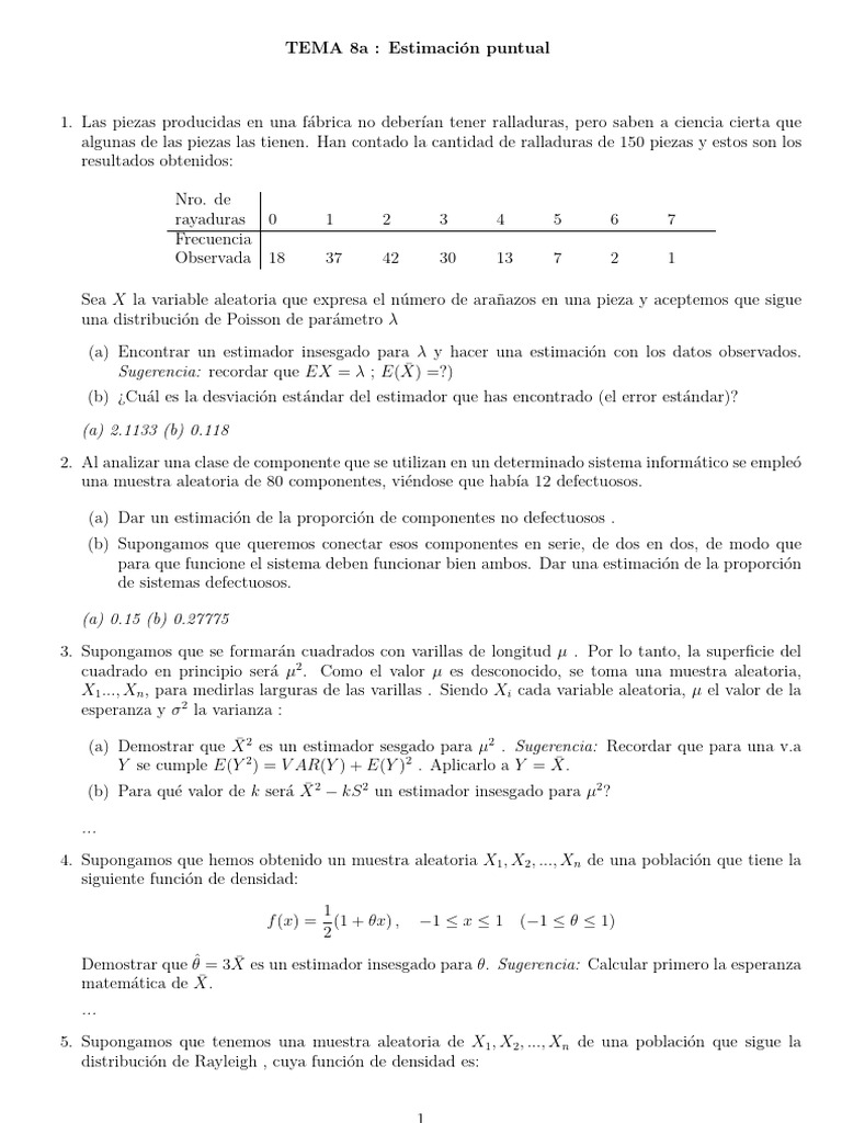 Ejercicios 8 A Puntual | PDF | Teoría de la estimación | Inferencia estadística