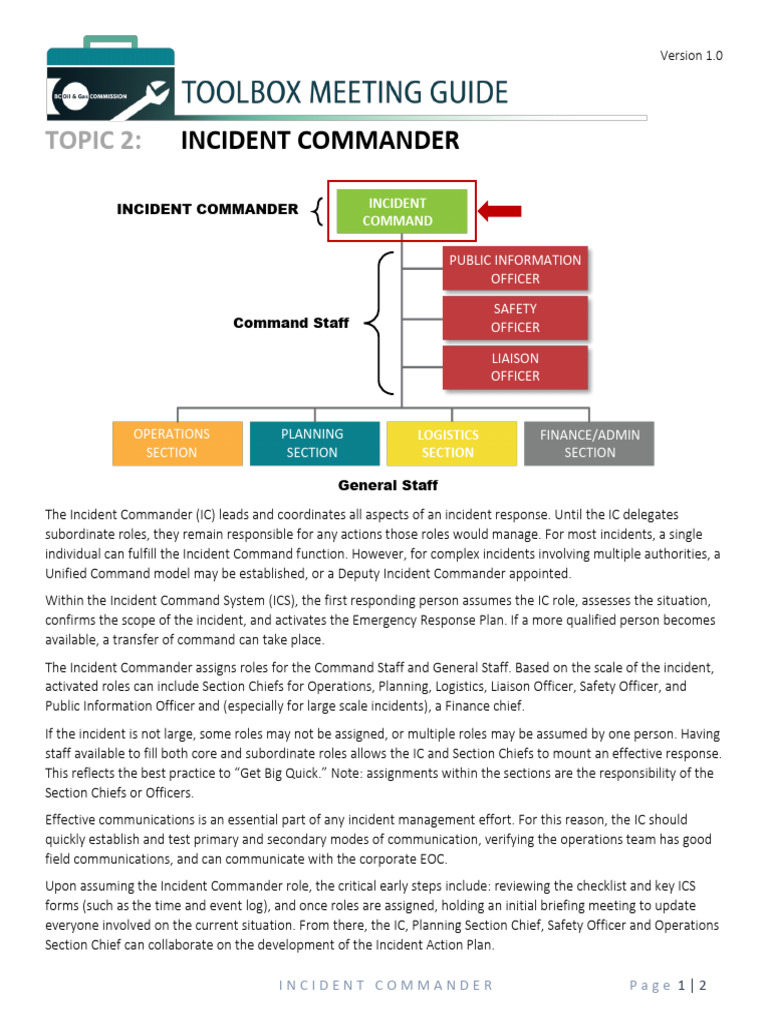 Incident Commander - Topic 2 - V1 Sept 2020 | PDF | Incident Command ...