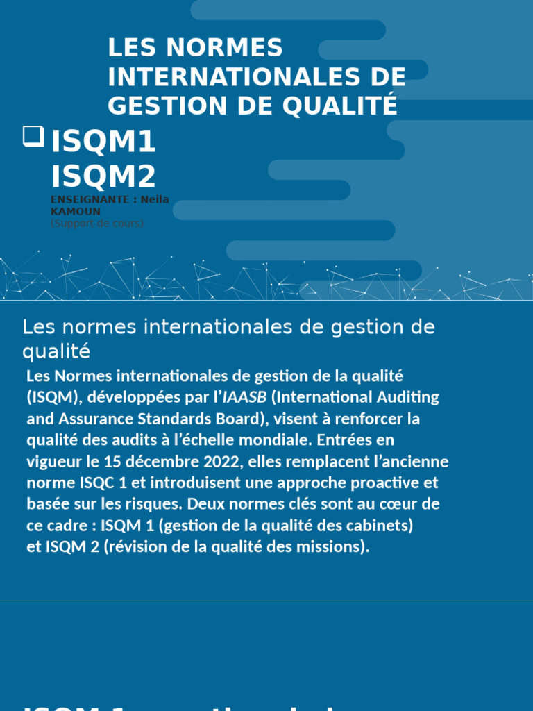 Norme ISQM 1 : Gestion de la qualité | PDF | Audit | Management de la ...