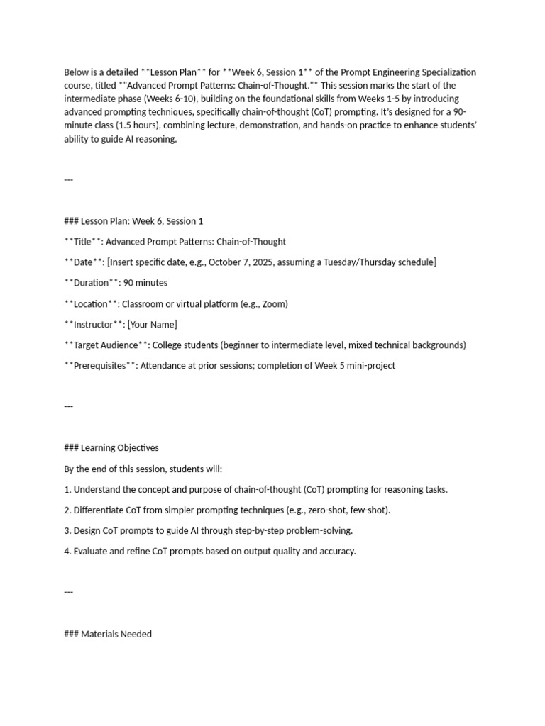 Advanced Chain-of-Thought Prompting | PDF | Lesson Plan | Artificial ...
