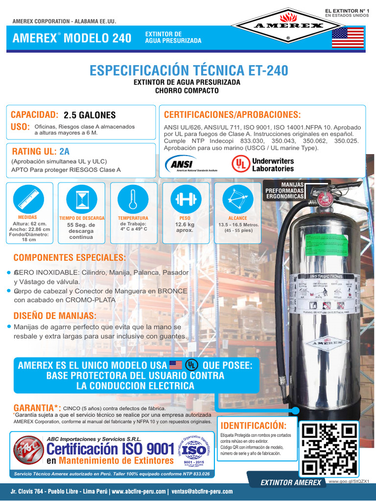 Extintor Amerex 240: Especificaciones Técnicas | PDF