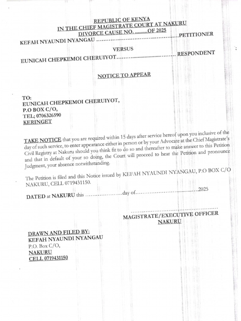 Divorce-Notice To Appear | PDF