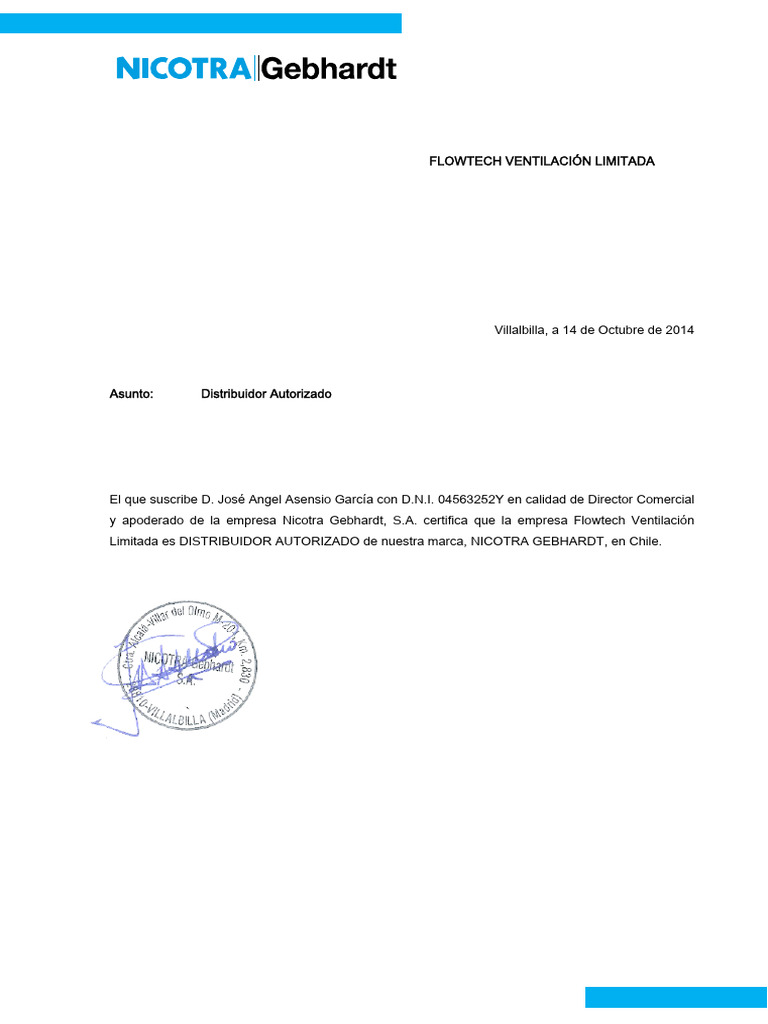 Carta Distribuidor Autorizado_Flowtech | PDF