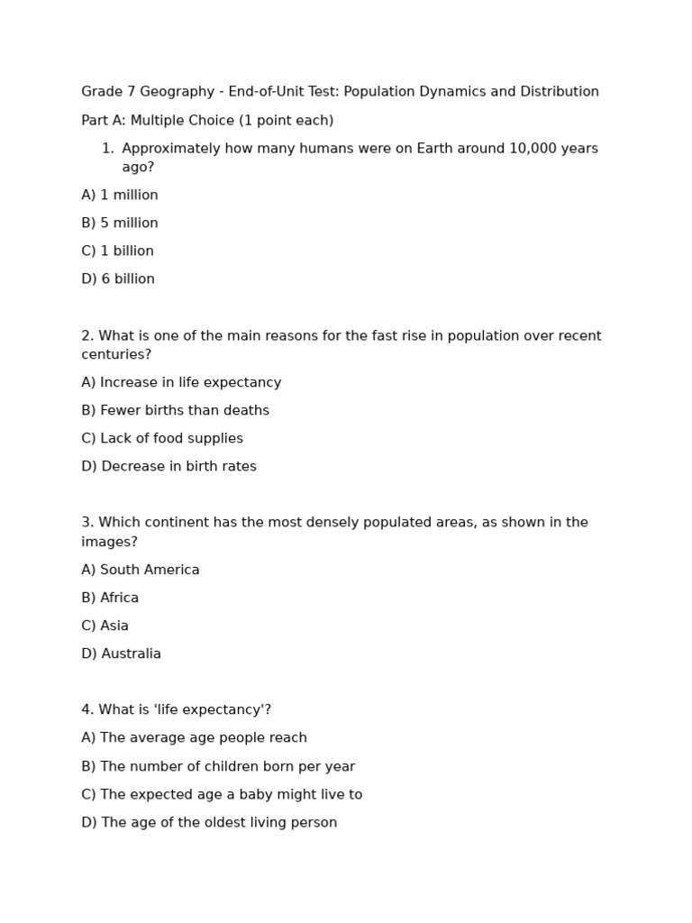 Grade 7 Geography Unit Test 2 | PDF