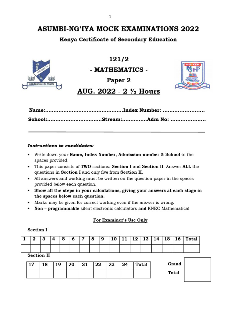 2022 KCSE Mathematics Paper 2 Exam | PDF | Latitude | Geometry