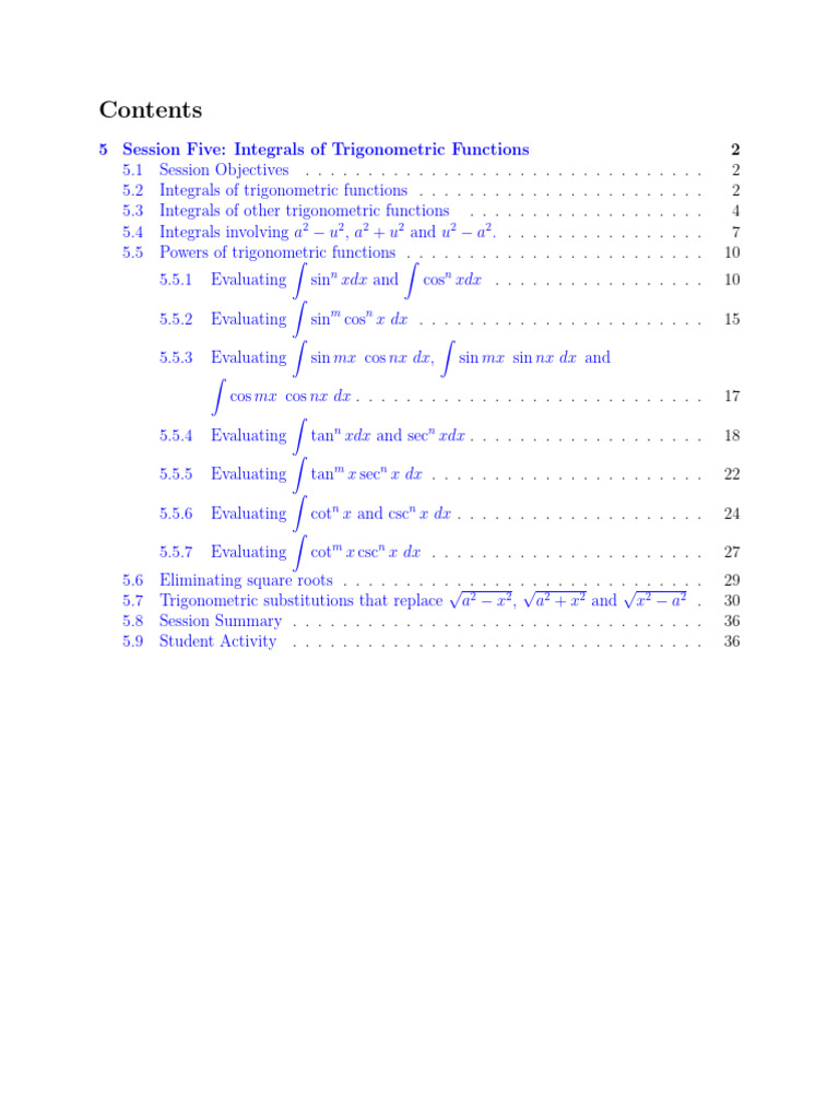 Integrals of Trigonometric Functions | PDF | Trigonometric Functions ...
