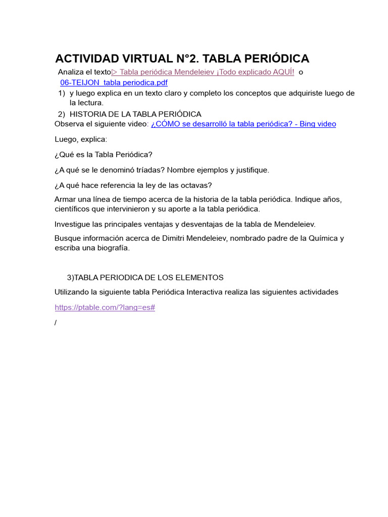 Actividad Virtual 2 | PDF | Tabla periódica | Rieles