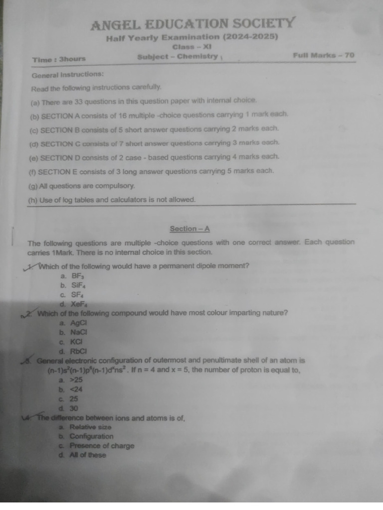 CENTRAL MODEL SCHOOL | PDF | Chemical Polarity | Chemical Bond