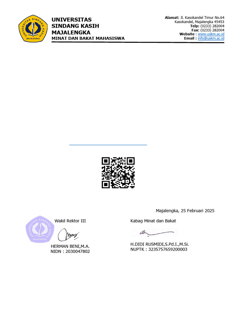 SURAT PEMBERITAHUAN UKM USK MAJALENGKA | PDF