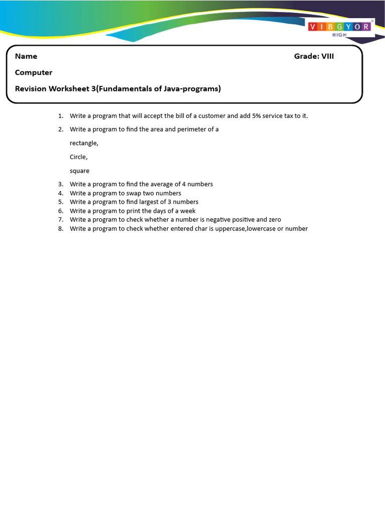Fundamentals of Java - Programs QP | PDF