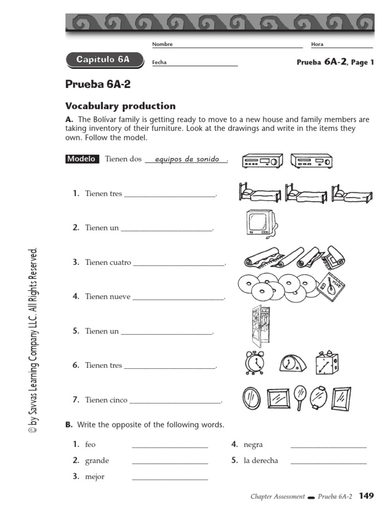 Printable Prueba - Capítulo 6A - Vocabulary Production | PDF