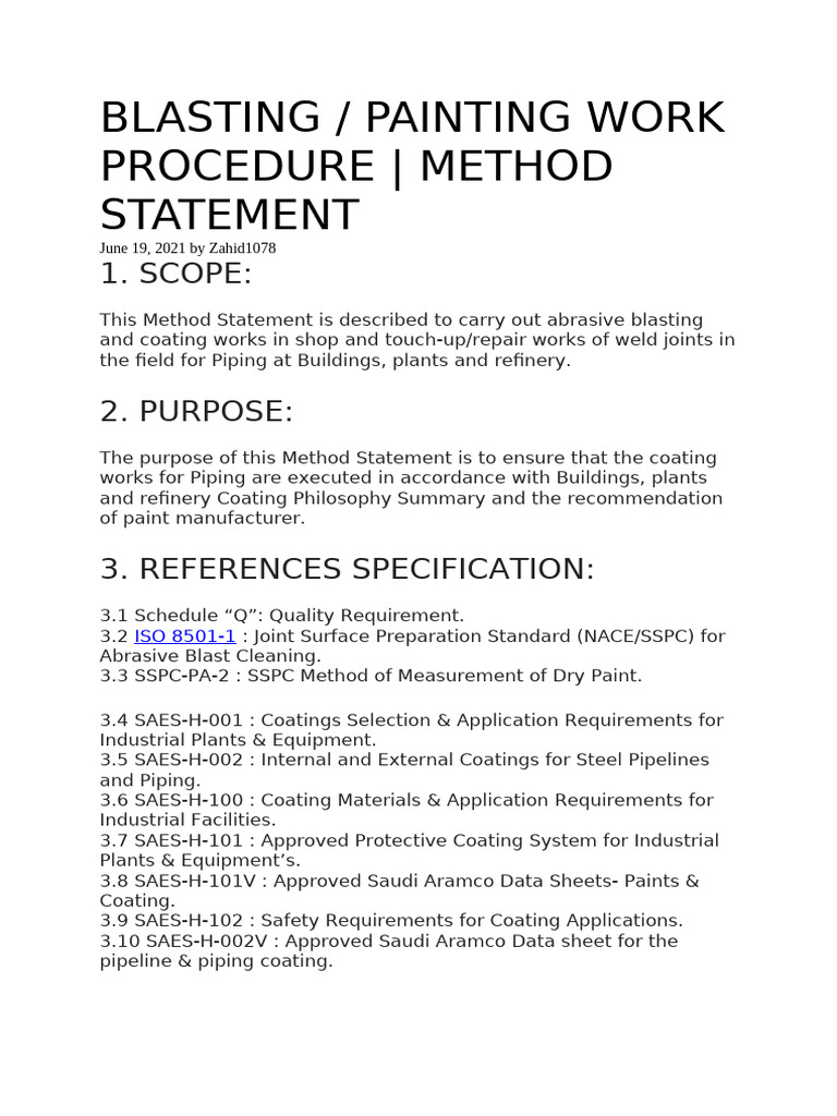 Blasting and Painting Method Statement | PDF | Paint | Pipe (Fluid ...
