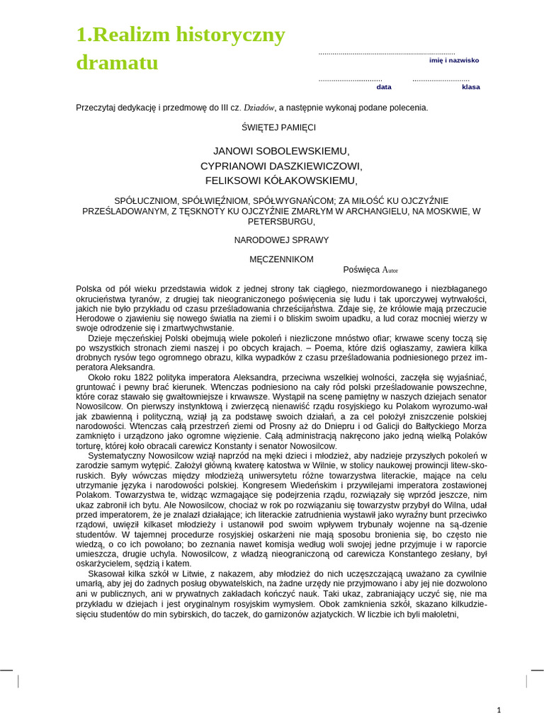 Karty Pracy - Dziady III | PDF