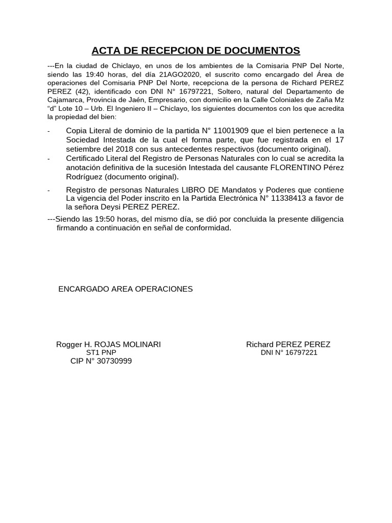 Acta Recepcion Documentos | PDF