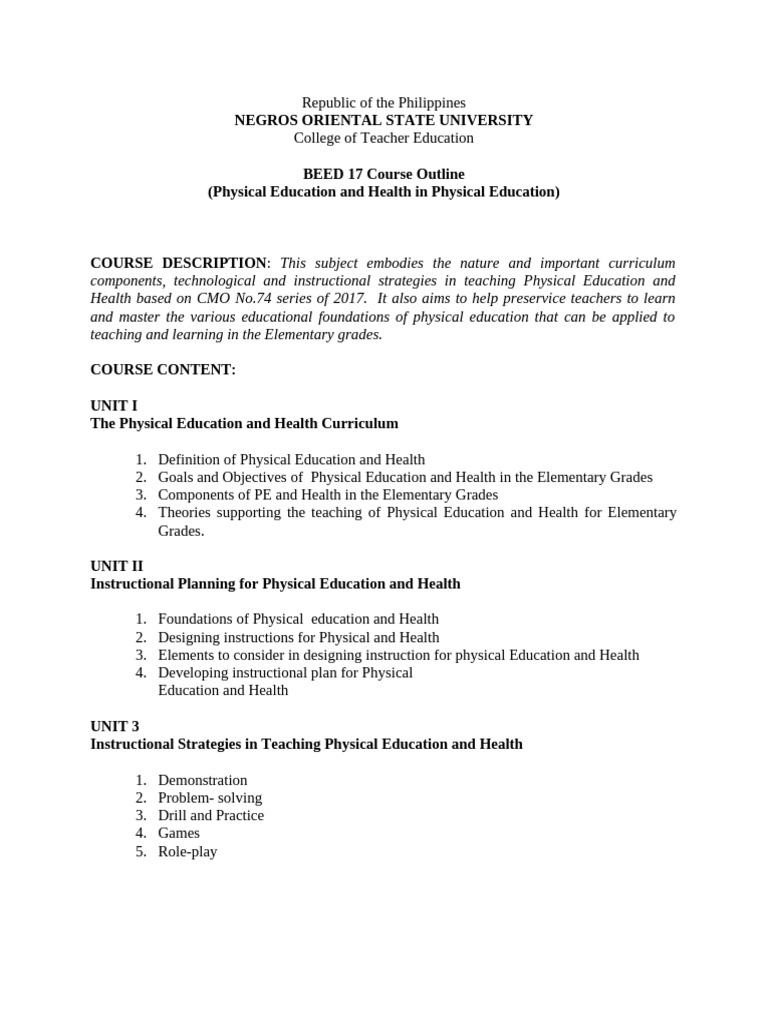 BEED 17 Course Outline 2025 | PDF