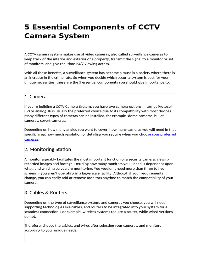 5 Essential Components of CCTV Camera System | PDF | Digital Video ...