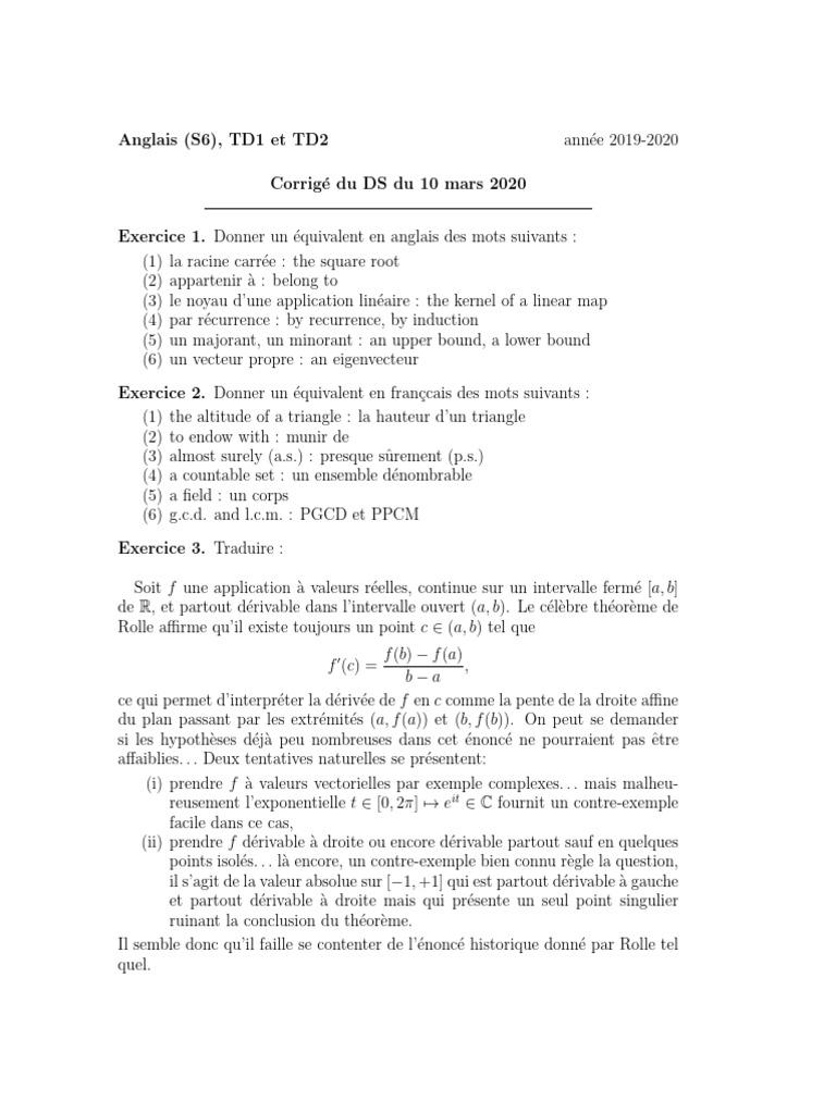 Controle 10mars2020 Corrige | PDF | Mathematics | Geometry