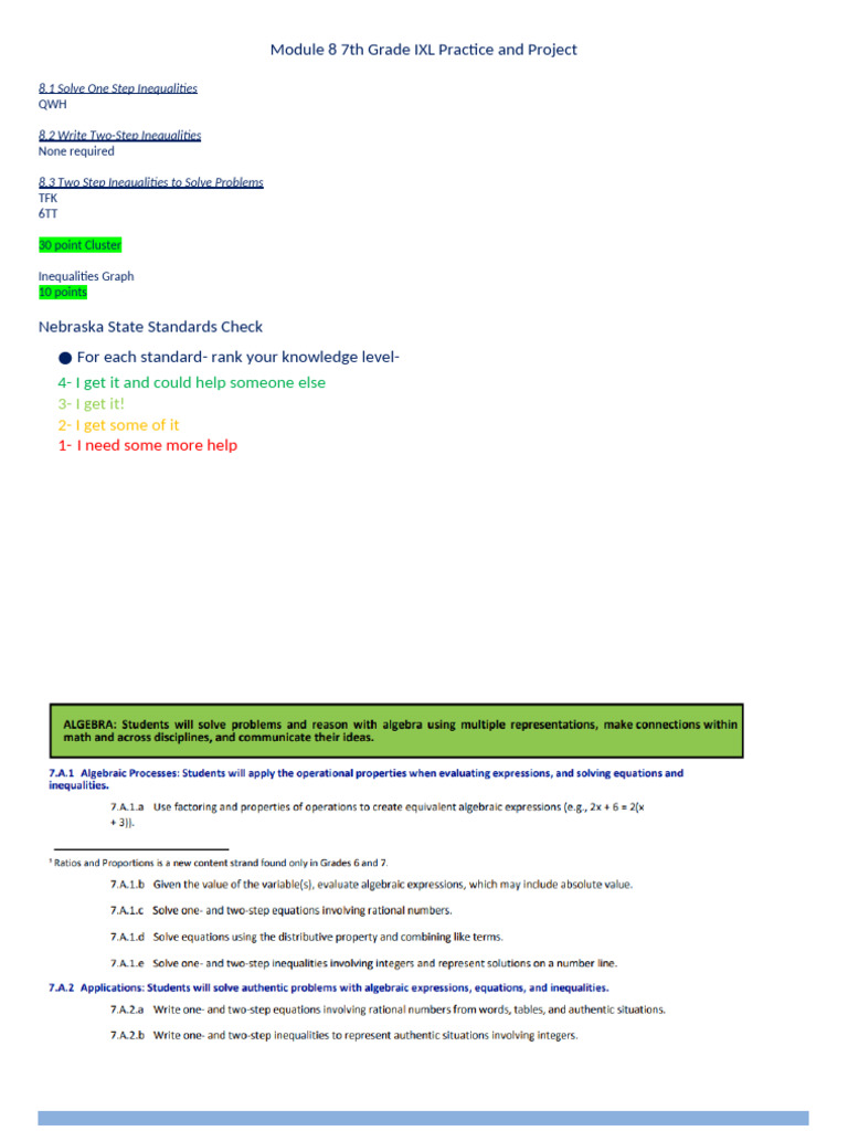 7th Grade IXL Inequalities Practice | PDF