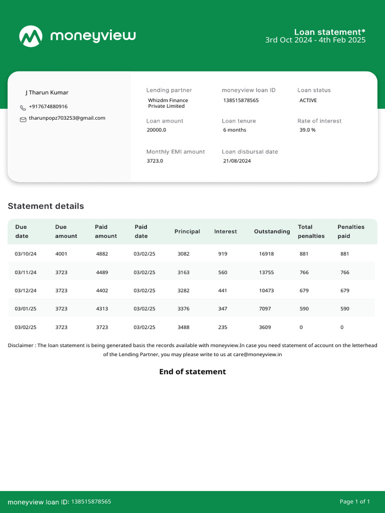 Loan Statement Summary | PDF | Loans | Money