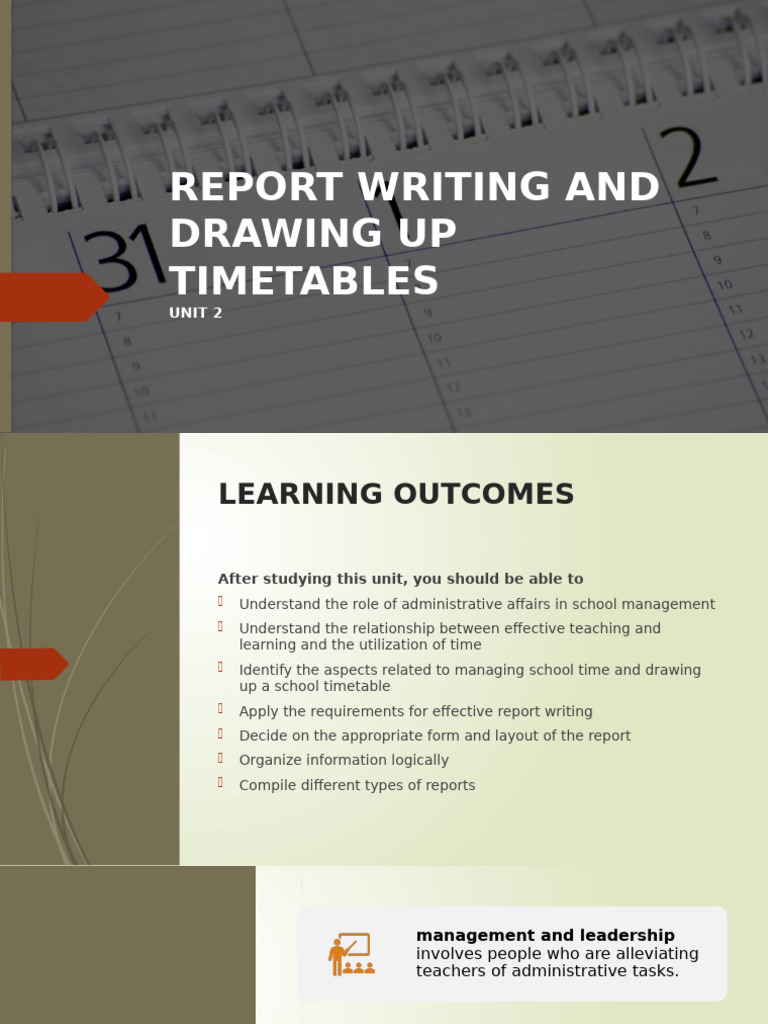 Unit 2 Report Writing and Drawing Up Timetables | PDF | Teachers | Learning