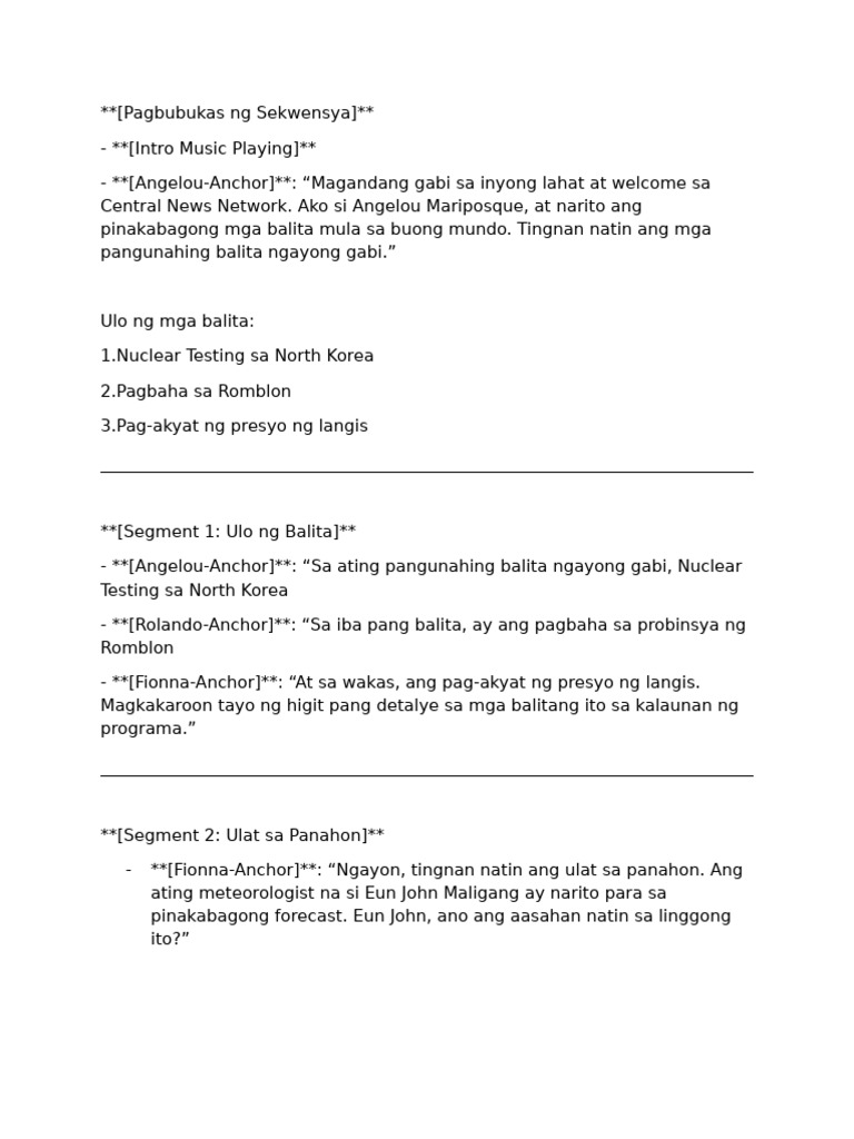 Program Script Sa Pagbabalita | PDF