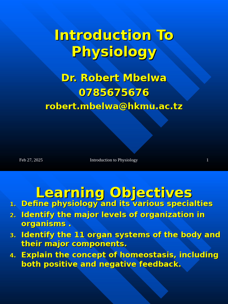 01 Introduction To Physiology Organization of Human Body & Homeostasis ...