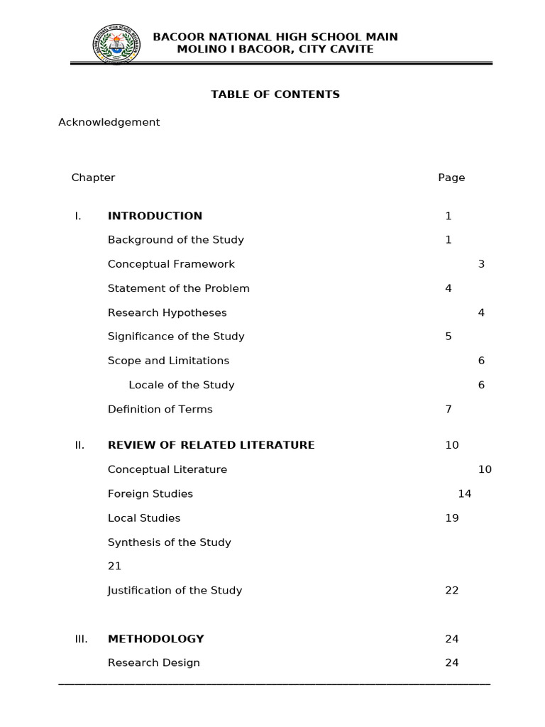 Grade 9 Project Table of Contents | PDF | Methodology | Science