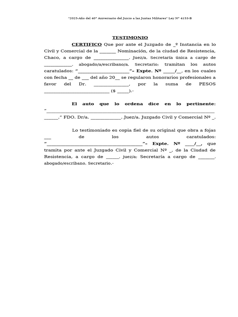 Modelo de Testimonio Judicial | PDF