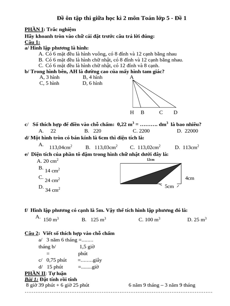 De Cuong On Tap Giua Hoc Ki 2 Lop 5 Mon Toan | PDF