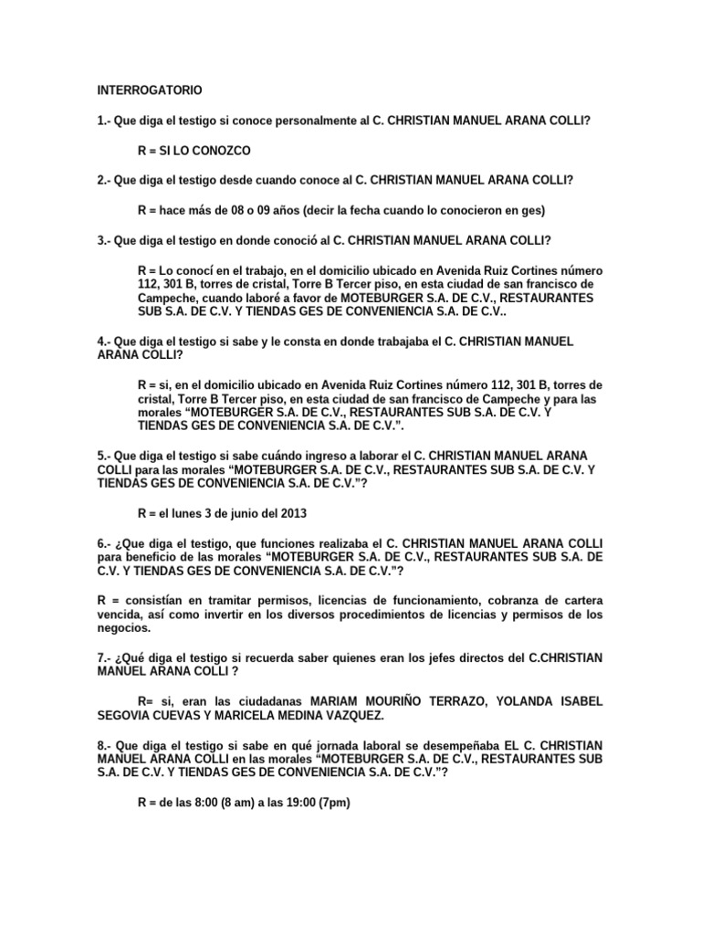 Testimonio sobre Christian Arana Colli | PDF