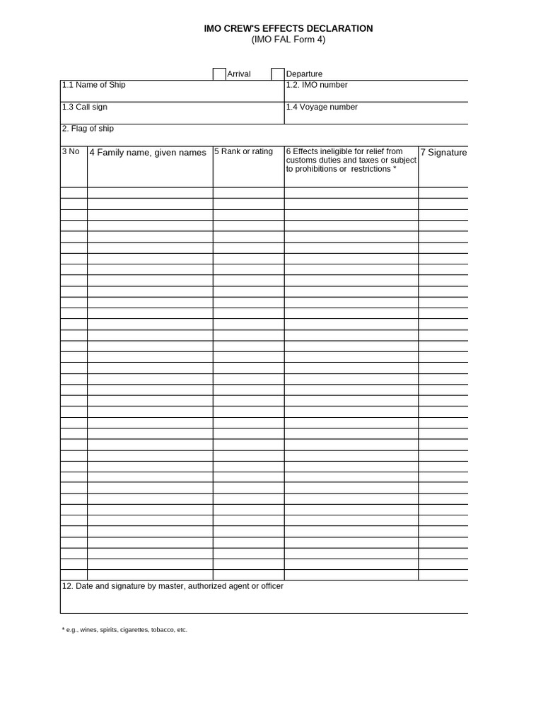 Crew's Effects Declaration Form | PDF