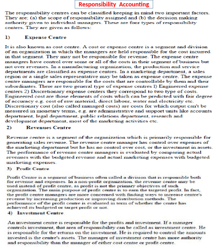 Responsibility Accounting | PDF