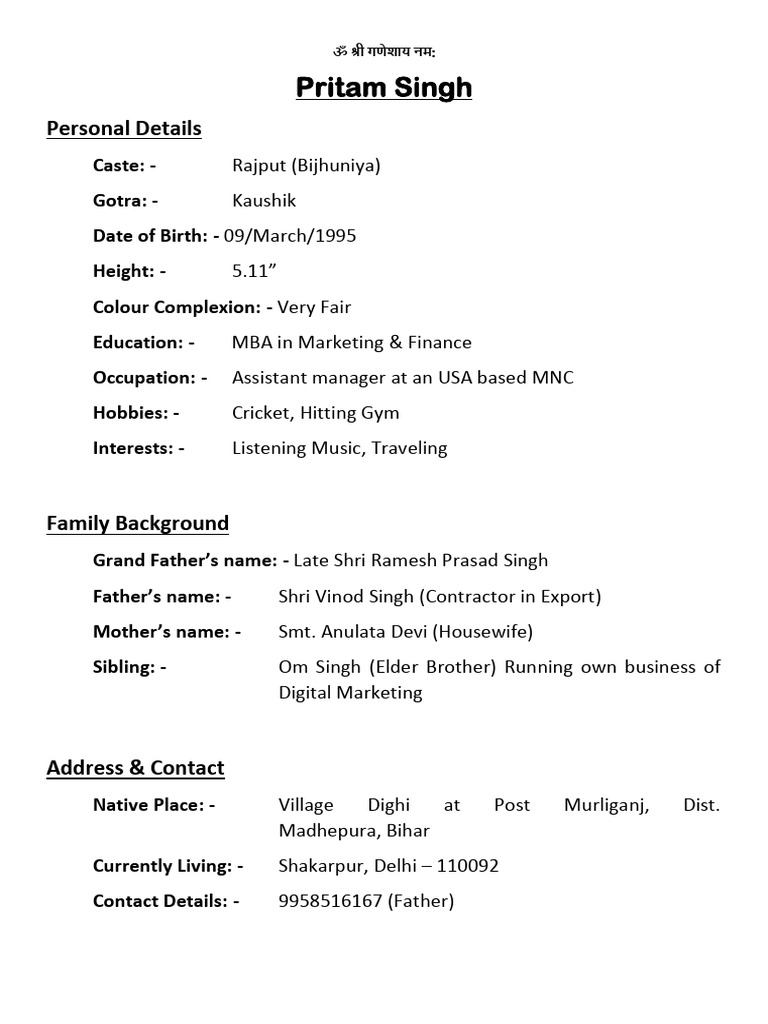 Pritam Singh Biodata | PDF