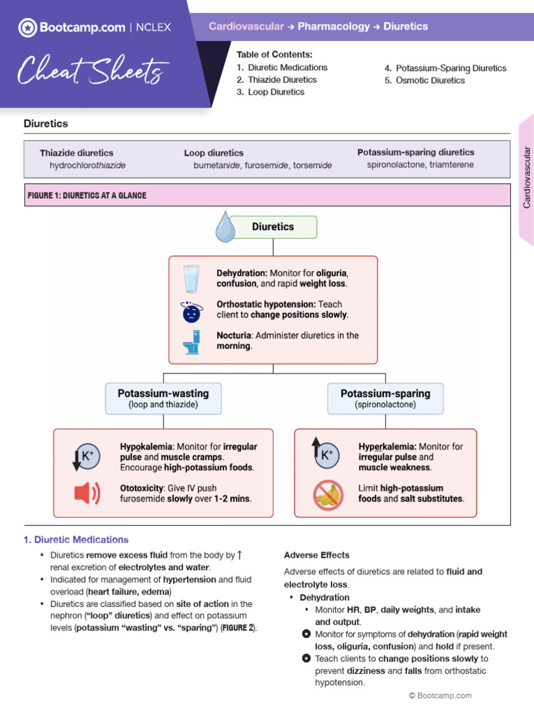 Diuretics Cheat Sheet | PDF | Potassium | Chemistry